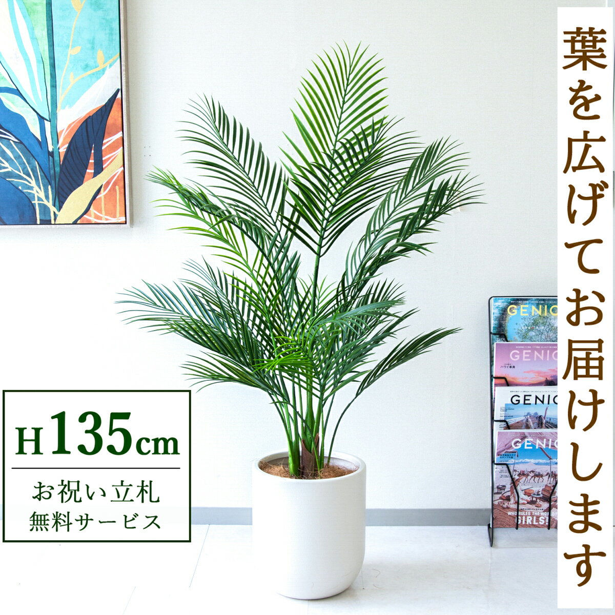 商品情報 (PG215-CHC29IV)高さ：H約135cm鉢サイズ：Φ約29cm/H約33cm鉢材質：プラスチック鉢 ご利用案内 詳細はこちらからご確認ください 商品について ■憧れのリゾート空間を演出する「アレカパーム」 優雅に広がる羽...