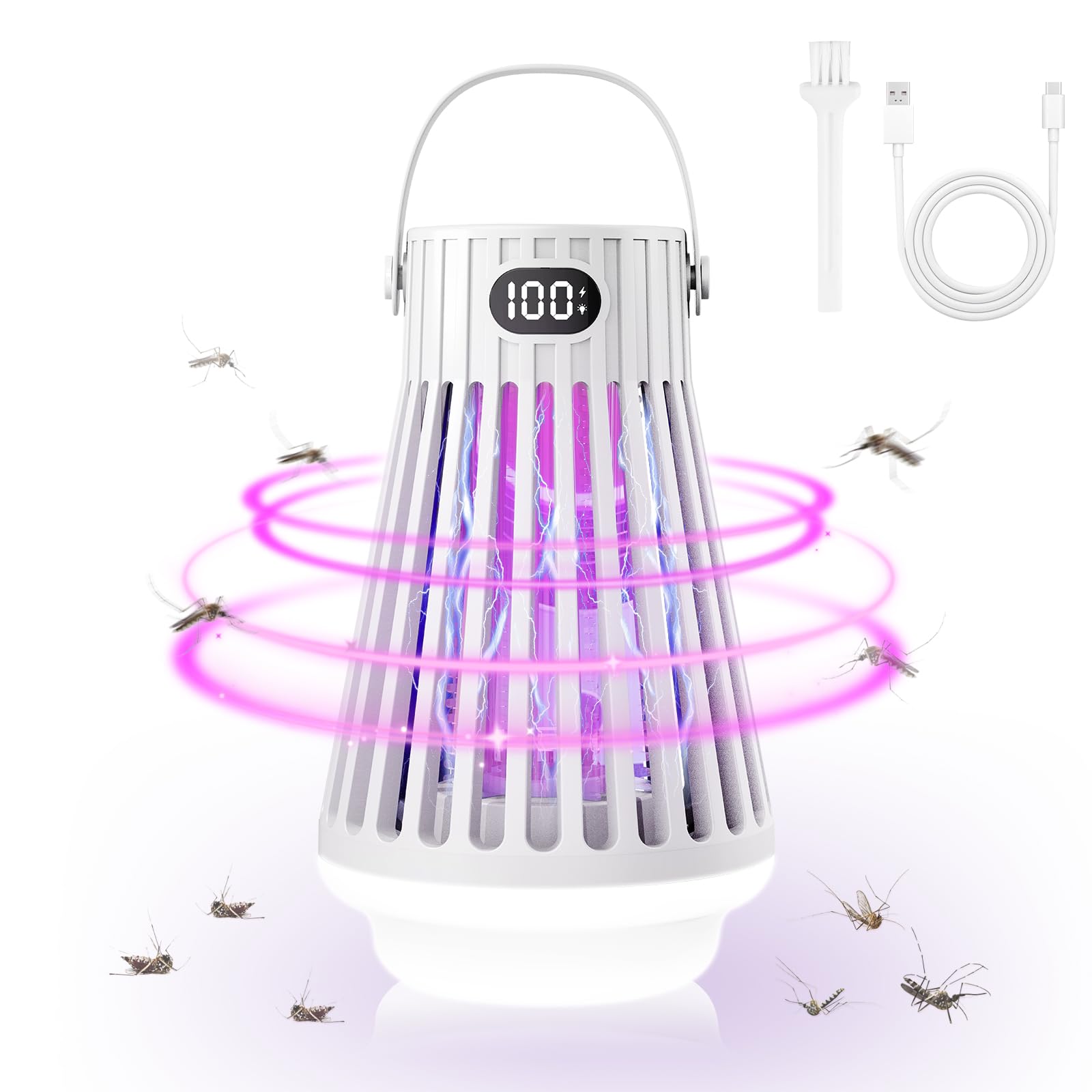 【電撃殺虫灯 & LEDランプ照明 & 一台三役】この電動殺虫器は紫外線光源として蚊取り機能を果たすだけでなく、装飾照明としても活用できます。LEDランタン照明と殺虫機能を同時に作動させられるため、寝室やリビングルームなどの生活空間で、たっ...