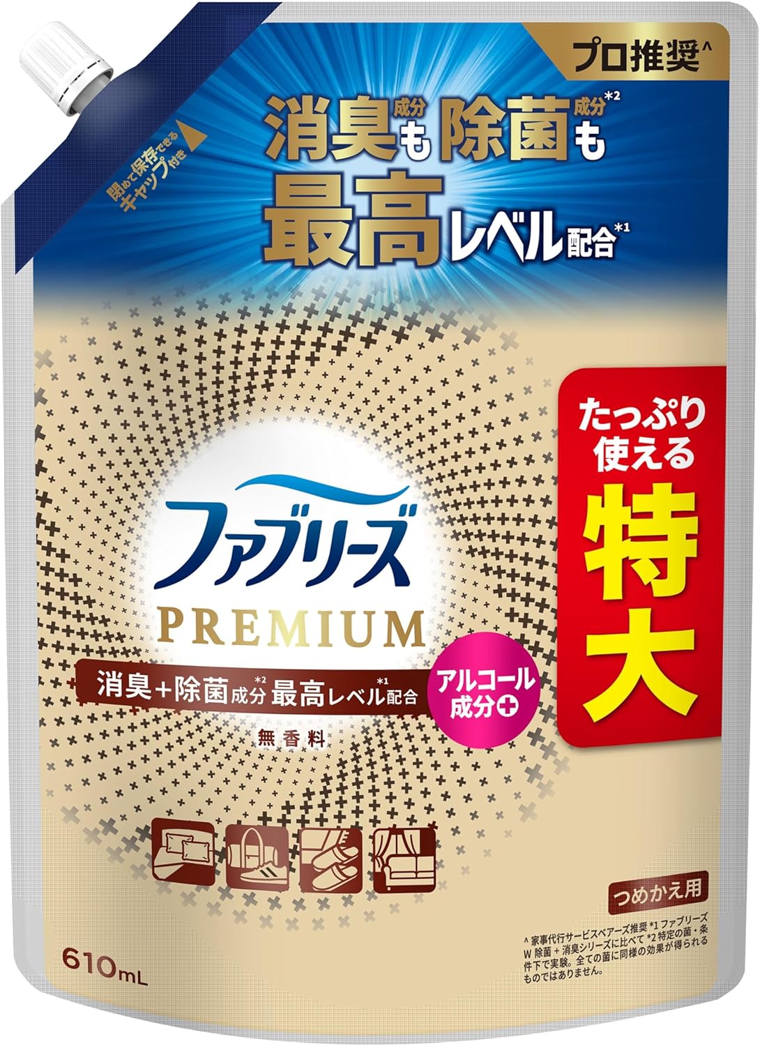 商品紹介 香り 無香料 ブランド ファブリーズ 商品の形状 エアゾール 商品の個数 1 ユニット数 610.0 グラム メーカー P&G 消臭成分も除菌成分も最高レベル*のプレミアムシリーズ・金のファブリーズ＊ファブリーズシリーズ内において...