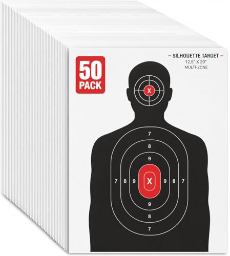 【射撃用ターゲット紙｜高精度な練習をサポートする50枚セット】 射撃練習やトレーニングに欠かせない高品質なペーパーターゲットです。黒い人物シルエットと鮮やかな赤のセンターマークが特徴で、着弾点を明確に視認できます。ピストル、ライフル、BBガ...