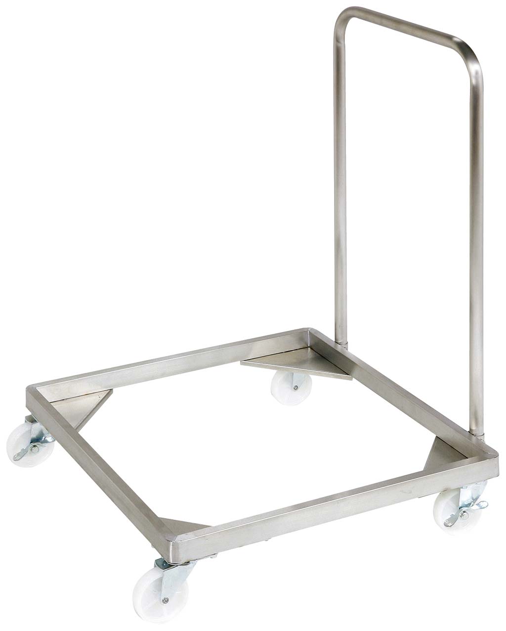 ●サイズ565×537×H775(mm)●内寸505×505(mm)●重量：7660g●材質本体：SUS304キャスター：ナイロン4輪自在キャスター φ75(対角ストッパー付)●タフでクリーンなステンレスグラスラックドーリーステンレスだから...