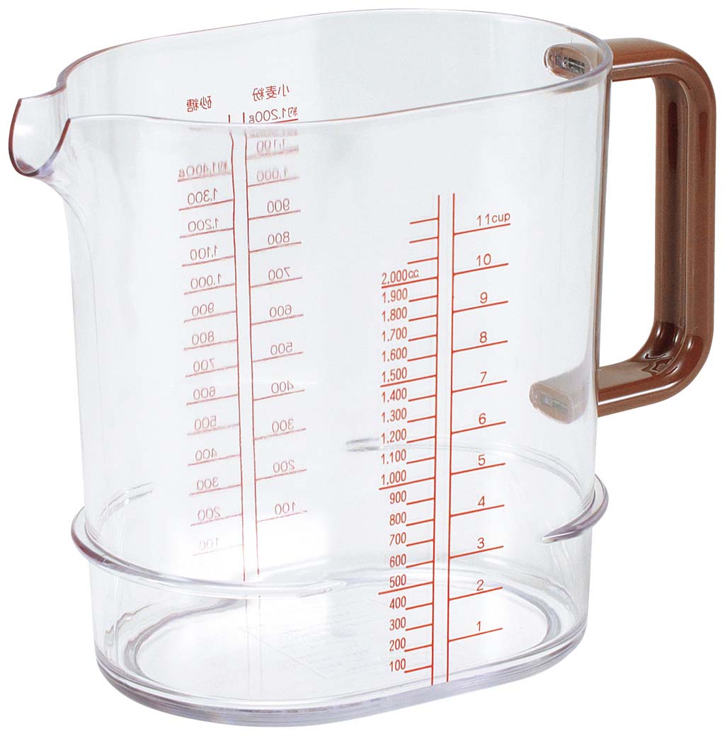 ●型番：PM-5●サイズφ245×125×H190(mm)●重量：430g●容量：2L●材質ポリカーボネイト製●レンジ：対応●洗浄機：不可●耐熱・耐冷温度：140度●最小目盛：100cc●スタッキング可能●耐熱温度：140度●目盛の表示は、...