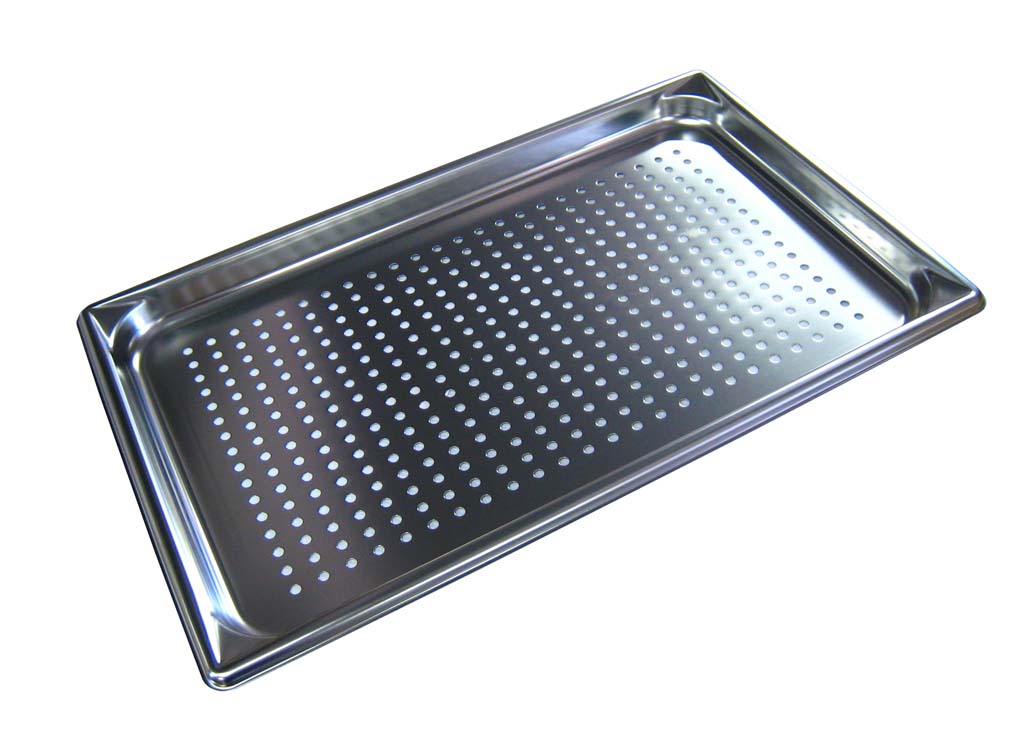 ●型番：30013●サイズ530×327(mm)●内寸深さ：35(mm)穴径：φ6(mm)●容量：3.7L●板厚：0.8(mm)●材質18-6ステンレス●検定証印等：NSF●縁を山状にし、角に一段低くした三角形のプレスを施し、歪みを防ぐ為の...