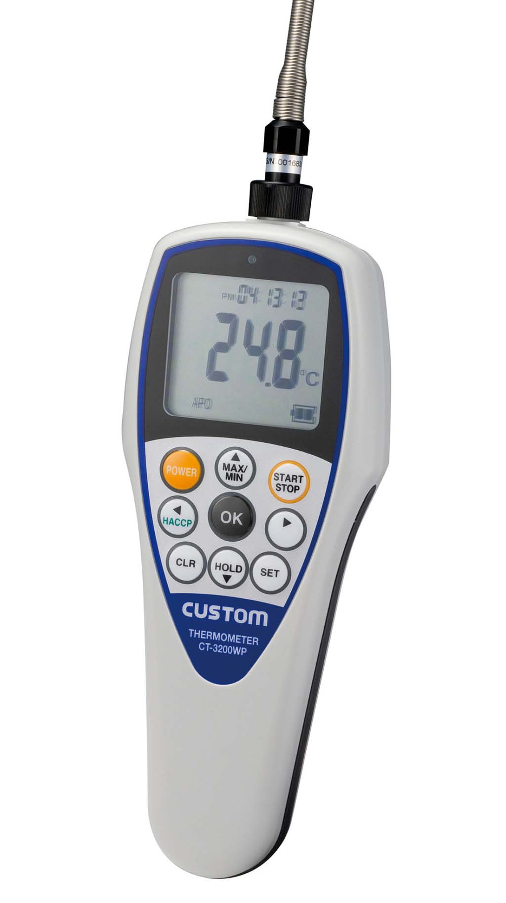 ●型番：CT-3200WP●サイズ70×40×H175(mm)●重量：約150(電池含む)g●防水/防塵/防滴：防水●IP規格：IPX6●電源：単4乾電池×2●測定範囲：-40〜250℃●分解能：0.1℃(-19.9〜199.9℃)、1℃(...
