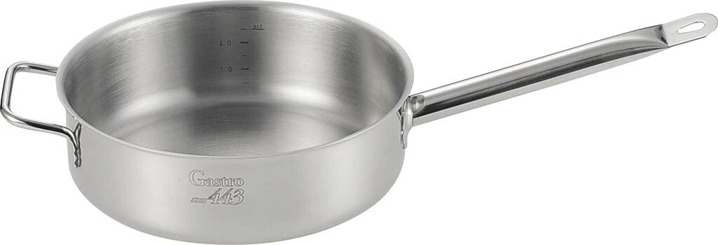 ●サイズφ315×H100(mm)底径：256(mm)●内寸φ300(mm)深さ：98(mm)●重量：2.2kg●容量：7L●板厚：1.5(mm)●材質SUS443ステンレスハンドル：SUS304(18-8ステンレス)内側：サテン仕上外側：...