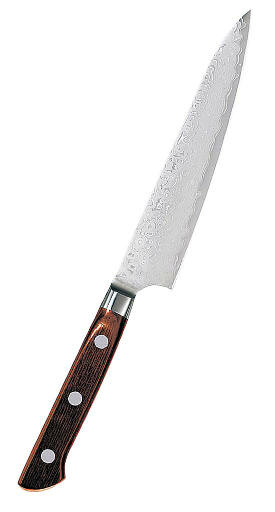 ●型番：KP-1107●サイズ全長：268(mm)●重量：90g●板厚：背:2.3(mm)●材質ダマスカス鋼鍛造(ステンレススチール・mo-Vスチール)18-8ステンレススチール強化木●刃渡り：15cm●ダマスカス鋼の由来。ダマスカス鋼は、...
