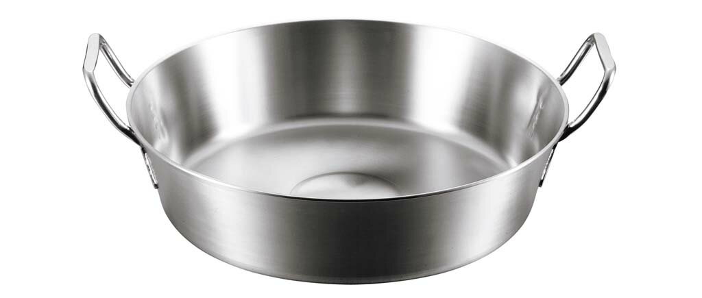 ●サイズ外径：345(mm)底径：267(mm)●内寸φ335(mm)深さ：91(mm)●重量：2.2kg●容量：5.0L(満水時)●板厚：2.5(mm)●材質SUS316(18%クローム・14%ニッケル・3%モリブデン)底部：SUS444...