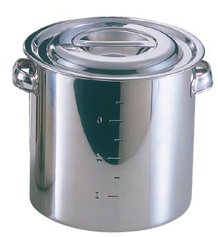 ●サイズφ210(mm)●内寸φ200(mm)深さ：200(mm)●重量：0.9kg●容量：6L●板厚：0.9(mm)●材質18-8ステンレス●板ハンドル。●フタ裏に引掛金具付。引掛用金具付きのフタで置場に困りません。●便利な目盛付。内側に...