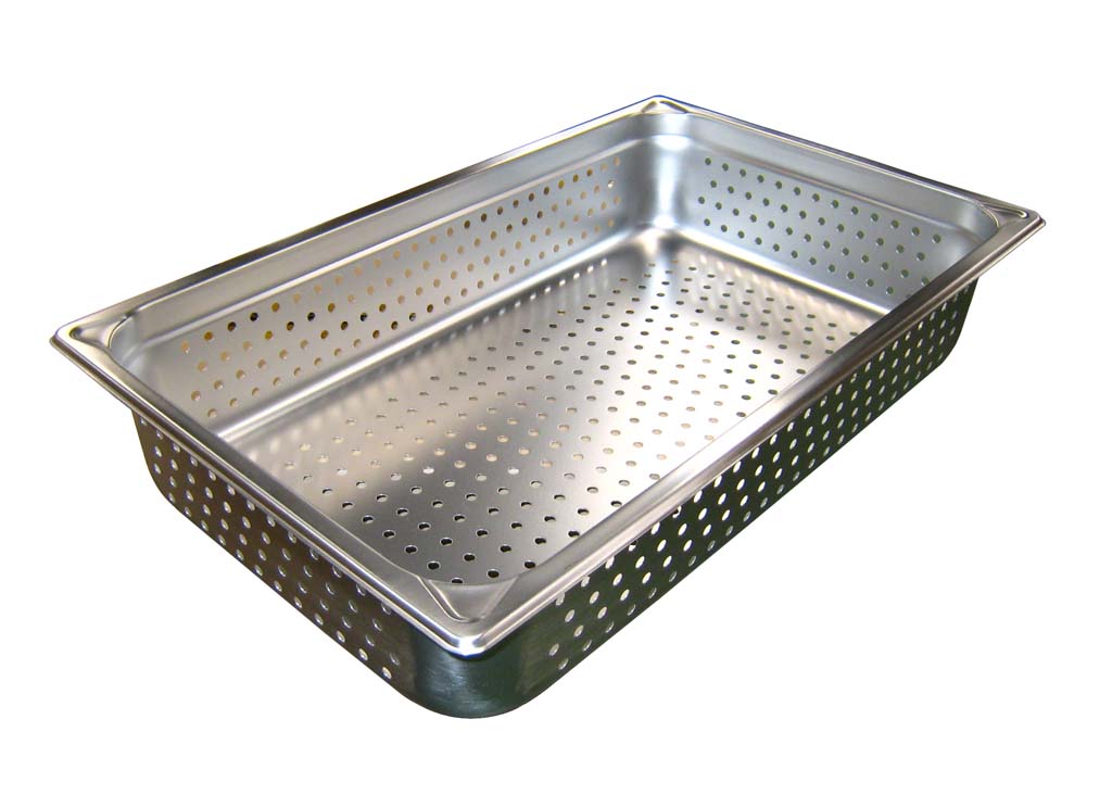 ●型番：2004PF●サイズ530×325(mm)●内寸深さ：100(mm)穴径：φ3(mm)●重量：1280g●容量：13L●板厚：0.7(mm)●材質18-8ステンレス●他にないアンチジャムシステム！！特殊構造で、はまり込みを防ぎ、更に...