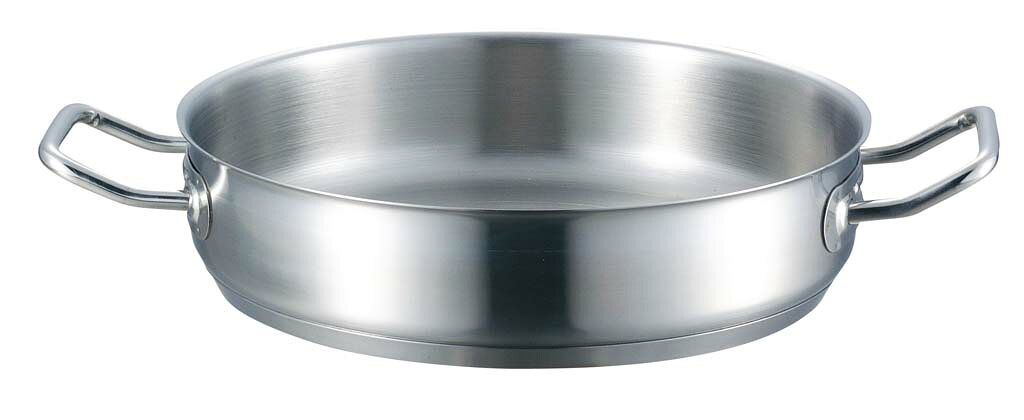 ●サイズφ332(mm)底径：297(mm)●内寸φ320(mm)深さ：110(mm)●重量：3.8kg●容量：8.8L●板厚：0.9(mm)●材質21cr●電磁調理器：200V●鍋底に熱効率の高い三層鋼を使用することにより、短時間調理をサ...