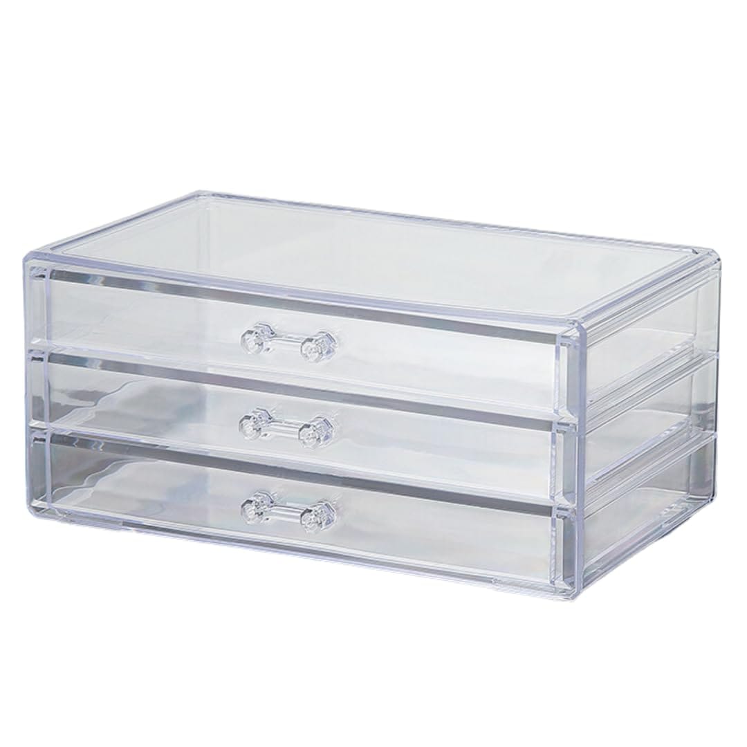 【アクリルケース】透明のプラスチック素材のアクセサリーケースです。3段の引き出しタイプになっており、耐久性のあるアクリル素材で質感がよく細部まで精巧に作らせています。【クリアケースでわかりやすい】引き出しを開けなくても中身が見えるので安心で...