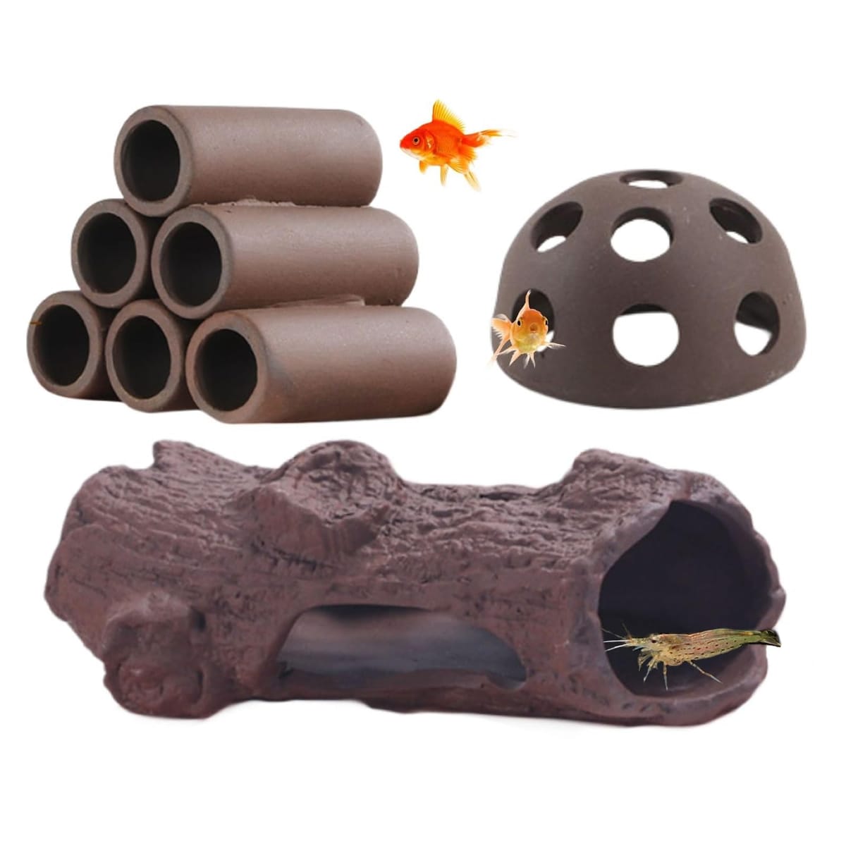自然な水槽レイアウトを簡単に実現：土管、流木、半円モチーフの素焼き陶器製オーナメントが、流木や水草と調和し、オシャレで立体感のあるレイアウトを演出。シンプルな水槽を瞬時に魅力的なアクアリウムに変える、水槽おぶじぇ。魚たちのストレス軽減＆繁殖...