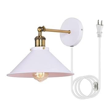 【中古】Lightess ブラケットライト コンセント式 レトロ ウォールライト 壁付け照明 工事不要 180°角度調節 調光スイッチ スポットライト 玄関ライト アンティーク調 北欧 工業系 居間照明 階段照明 門灯 E26口金 1灯 電...