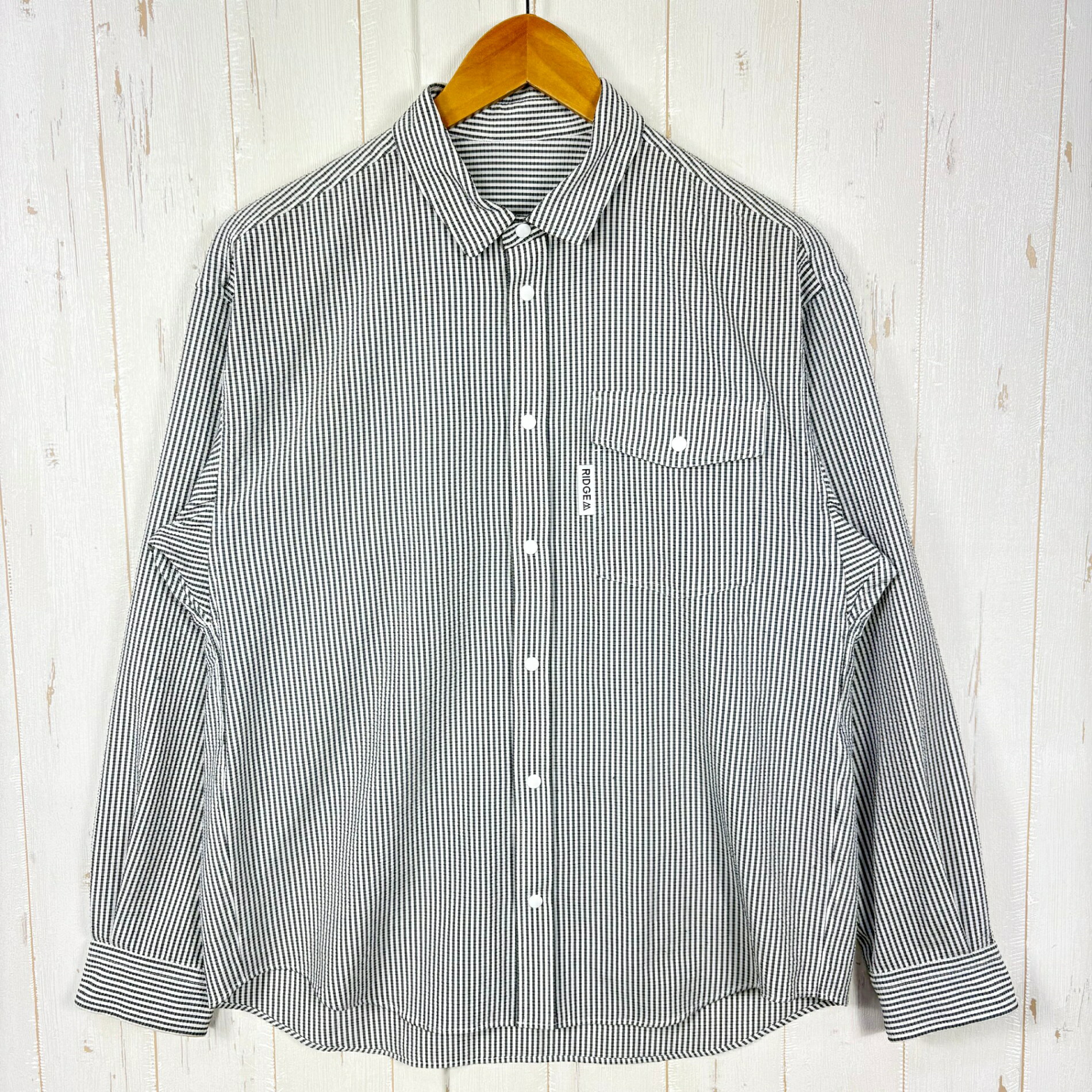 【Men's S】【Men's S ホワイト系】Ridge Mountain Gear ( リッジマウンテンギア ) ベーシック ロングスリーブ シャツ ストライプ Basic Long Sleeve Shirt "Stripe" ポリエス...