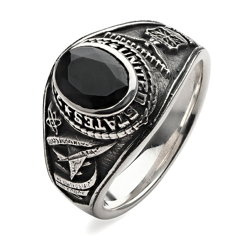 商品詳細情報【素材】シルバー925【サイズ】縦幅（最大幅）:14mm　厚み（最大幅・石含む） :8mm　重さ:13gリング 指輪 シルバー925 メンズ 空軍 アクセサリー r0860r0860 エアフォース 空軍 シルバー925 カレッジ...