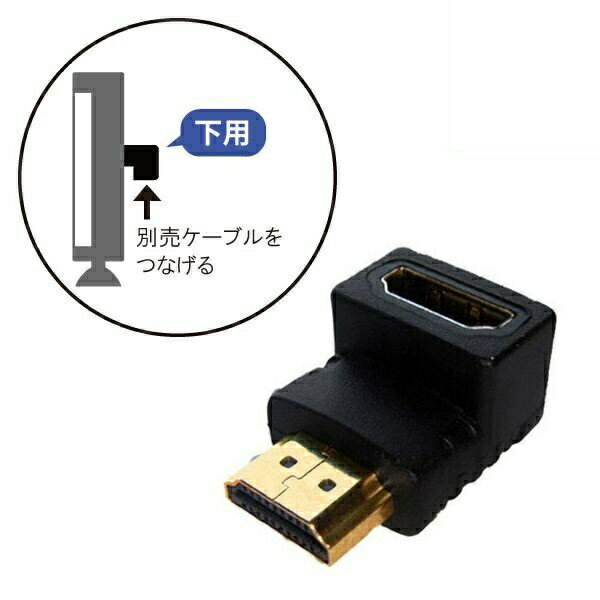 ■便利なHDMI変換プラグです。 ■HDMIL型変換プラグ　下向き ■HDMIケーブルの先端部をL型に変換し機器の背面をすっきりさせます。 ■当商品はケーブルを下に向けて使用する変換プラグです。 ■金メッキ端子なので信号の減衰を抑えます。 ...
