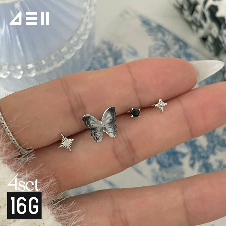 # ブラックマーブルのポイントになる蝶とデイリーなピアスで構成されたピアスセット！ ヒップでユニークな雰囲気がいっぱいの製品です 🖤 # ピアス / サージカルスチール #color シルバー #size バーの厚さ-1.2...