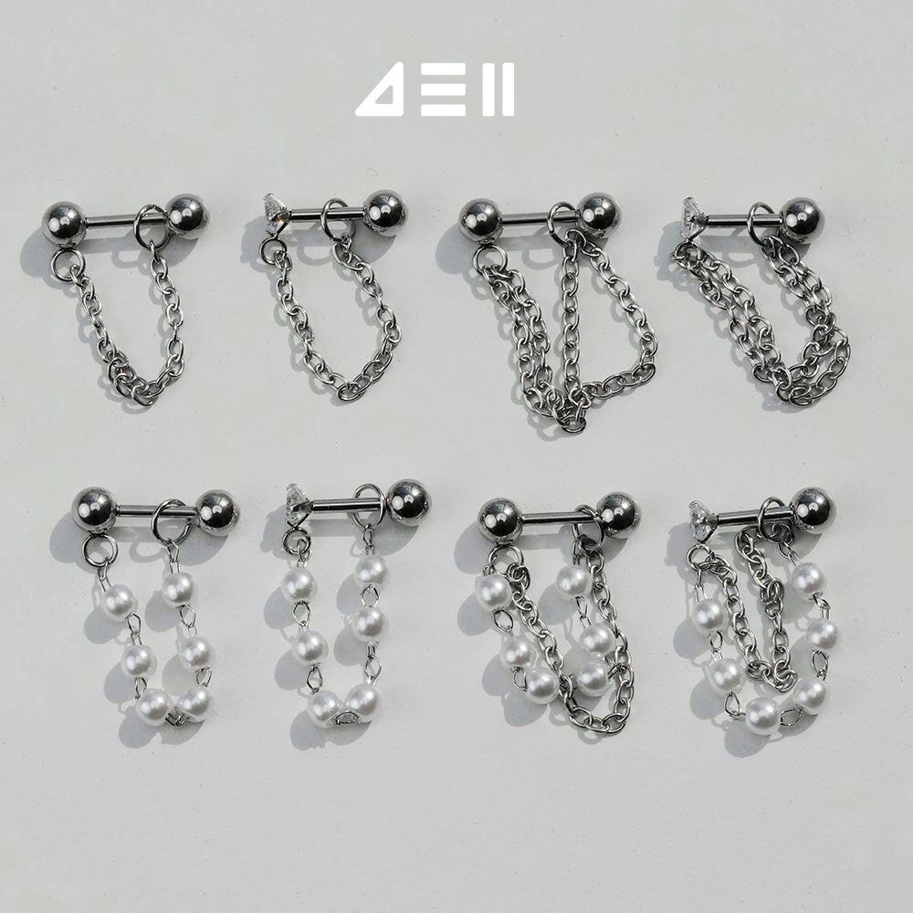 *素材:サージカルスチール *サイズ ボール 4mm キュービック 約3mm チェーン(真珠、スチールチェーン):約3.5cm *バー太さ:1.2mm(16G) /&nbsp; バー長さ:6mm * 製品の測定方法によって1~3cmの誤差が...