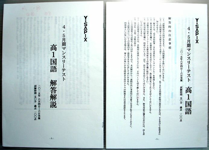 【中古】Y・SAPIX　4・5月期マンスリーテスト　高1国語　2015年6月4日—6日実施。 試験時間　50分　　満点　100点。 発行所：SAPIX。商品サイズ：25.7×18.2×0.3m。12p。　 【内容】テスト、解答解説の2点です...