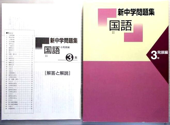 新中学問題集　国語　3年　発展編。 発行所：教育開発出版。商品サイズ25.8×18.3×1 cm。192p。 【目次】※画像をご確認ください。 【コンデション＝非常に良い】別冊解答と解説付き（書き込みなし）。問題集中身も書き込みなく綺麗です...