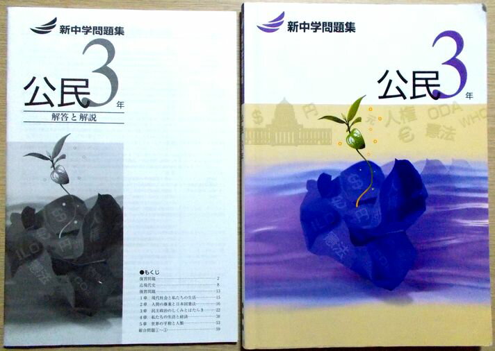【送料無料】【中古】新中学問題集　公民　3年。 発行所：教育開発出版。商品サイズ：25.8×18.2×1cm。191p。 【もくじ】世界地理の復習1・2。日本地理の復習1・2。歴史の復習1・2。近現代史。1章　現代社会とわたしたちの生活。2...