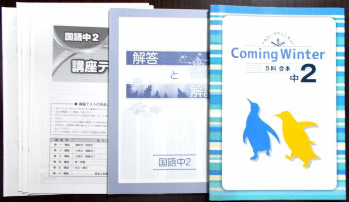 【あす楽】Coming Winter　5科　合体　中2。 発行所：日本教材出版。商品サイズ：29.7 x 21x 1.4 cm。 【もくじ】※画像をご確認下さい。 【コンデション＝非常に良い】講座テスト5科目付き。別冊解答と解説付き。問題集...