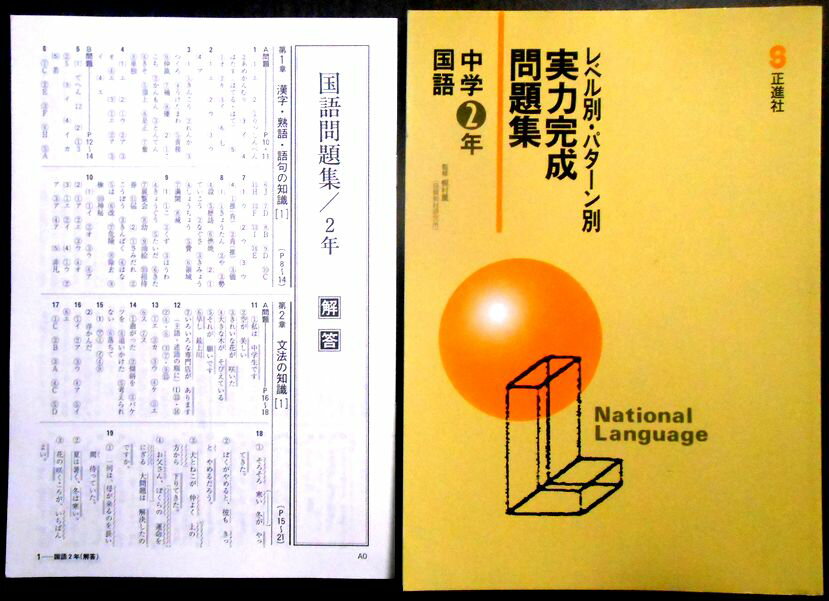 【送料無料】【中古】レベル別・パターン別　実力完成問題集　中学2年　国語。 発行所：正進社。サイズ：25.8×18.3×0.9cm。192 p。 【もくじと学習計画表】※画像をご確認ください。 【コンデション＝非常に良い】別冊解答付き（書き...