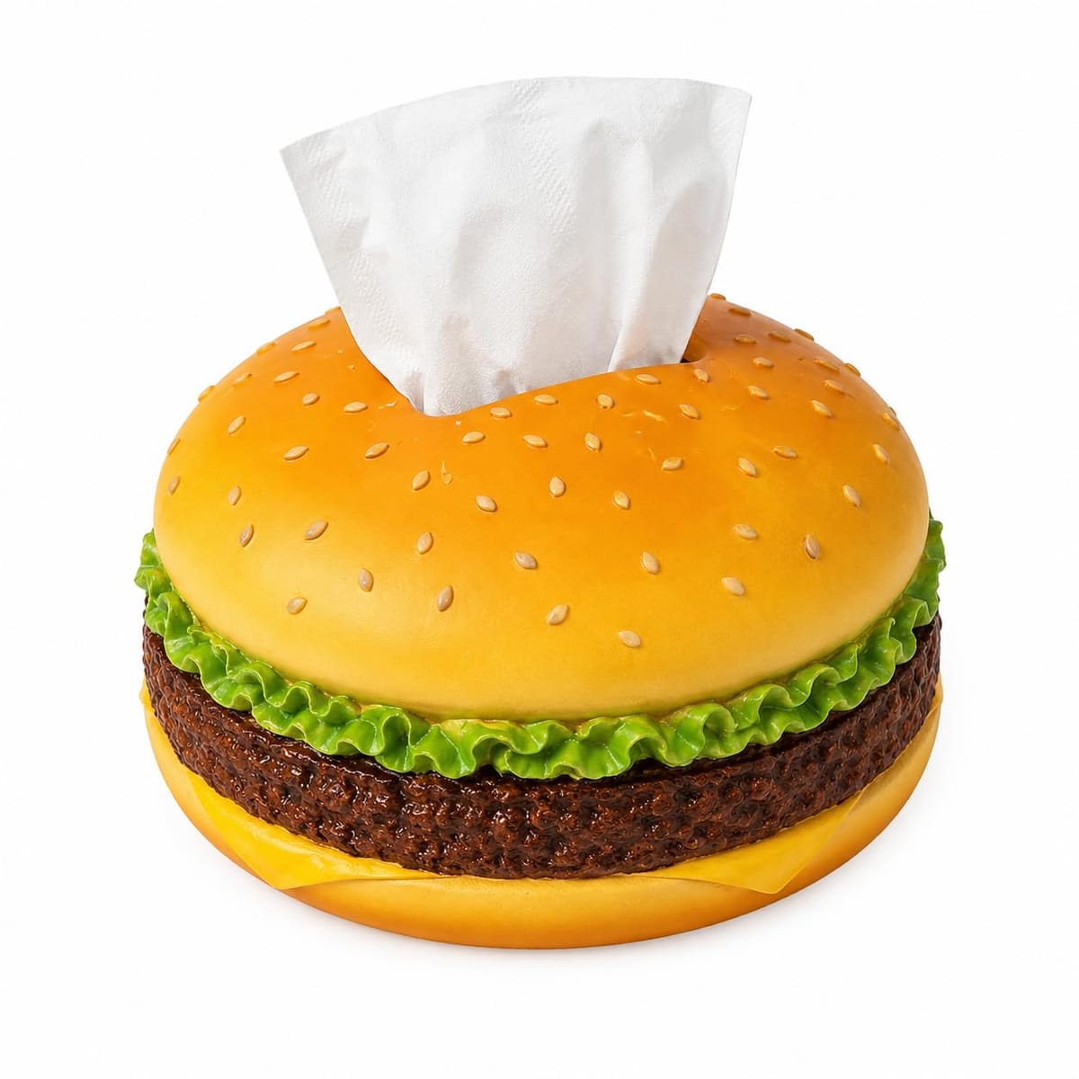 【本物のようなハンバーガーデザイン】ふっくらしたバンズ、立体的なゴマ、レタス、パティ、チーズを重ねたユニークなティッシュケース。卓上に置くだけで存在感が生まれ、生活感の出やすいティッシュを楽しいインテリアとして見せられます。【ソフトパックテ...