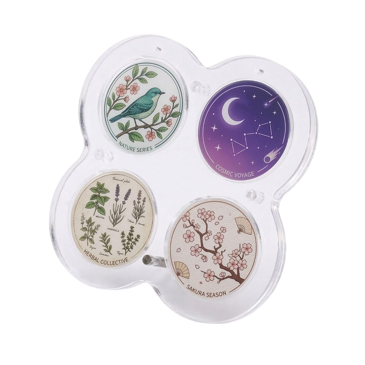 最大58mmまでの推しバッジを美しく飾れる専用アクリルフレーム。4穴、7穴、12穴の3タイプから選べ、厚みのある板がバッジをしっかり固定。アニメやアイドルの大切なコレクションをすっきりと整理できます。付属の金属スタンドを使えば、寝室やデスク...