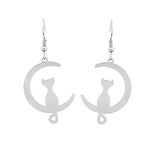 ✅【デザイン】猫好きにはたまらない、キュートな猫と月のモチーフが魅力です。猫が月に寄り添うデザインは、見るたびに心が癒されること間違いなし。さりげないお洒落を楽しみたい方におすすめです。毎日のファッションに取り入れれば、耳元から幸せを感じら...