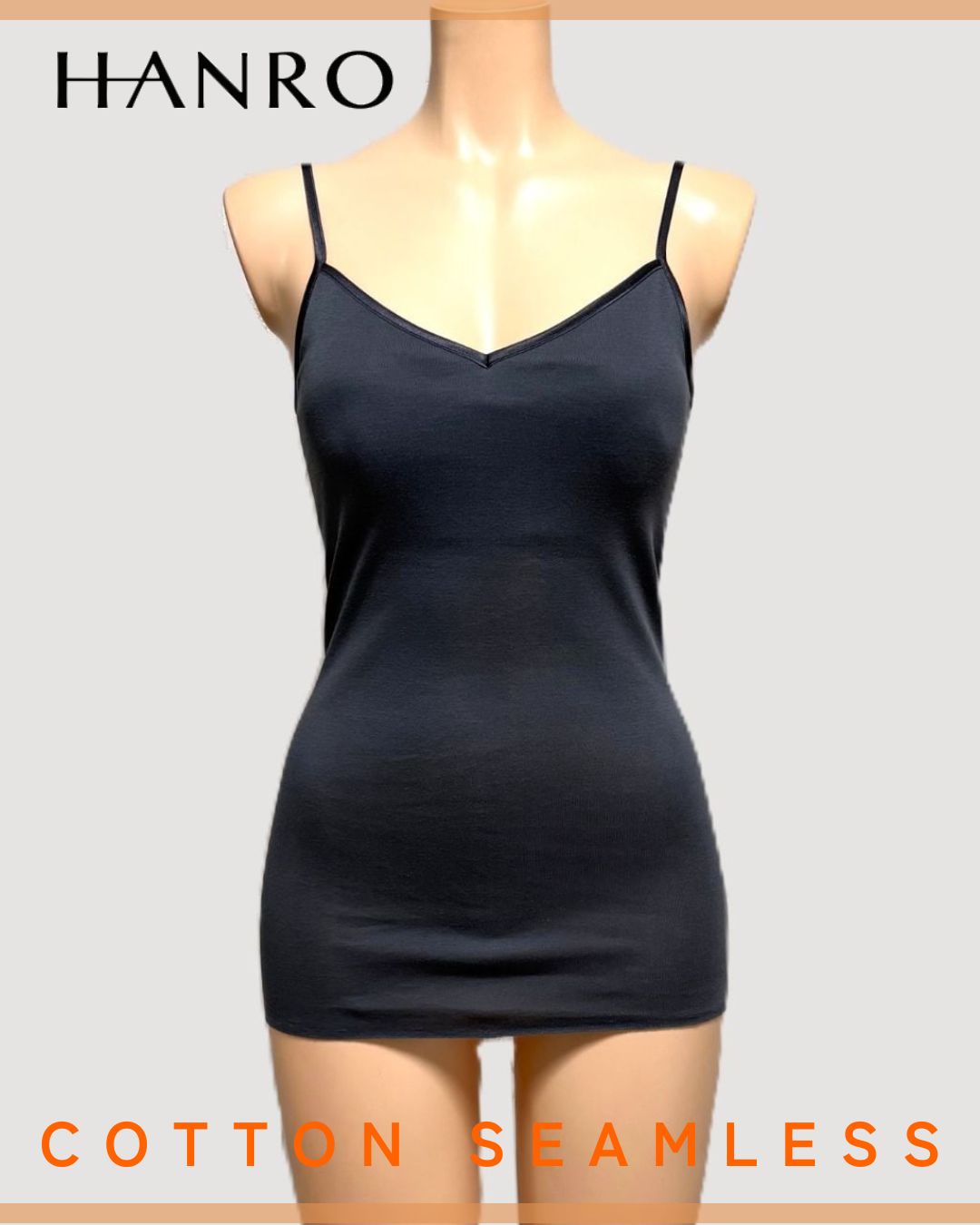 ハンロ HANRO　UIH-501 コットンシームレス　コットン100%　パット付きキャミソール　キャミブラ限定カラー　グレー スイス　高級インポートアンダーウエアブランド スイス HANRO ハンロ”cottonn seamless"コッ...