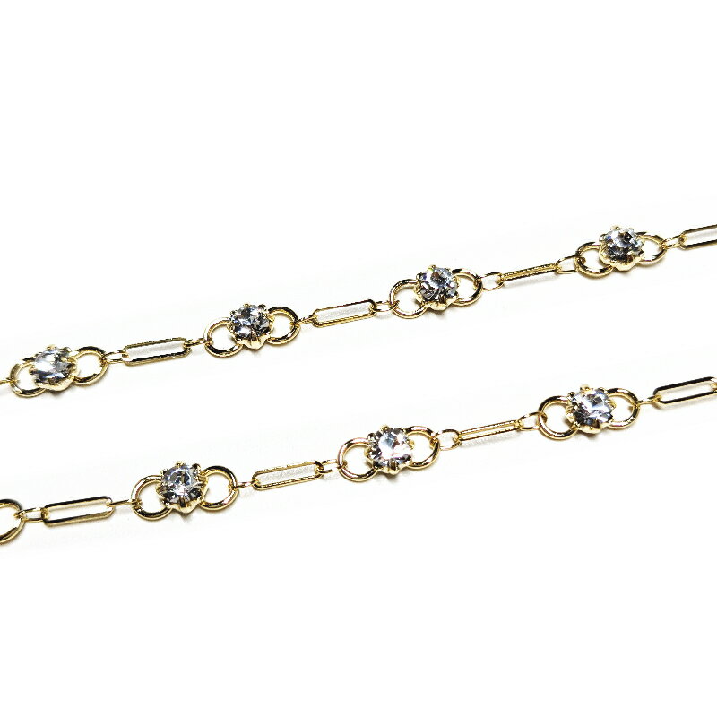 ガラスビジューがチェーンに組み込まれているので チェーンそれだけでアクセサリーとして使うことができます。 アクセサリー作りが初めての方でも、簡単に華やかなアクセサリーを つくることが出来る優れものチェーンです。 品質のオススメポイントは、国...