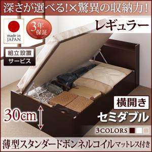 【組立設置サービス付 跳ね上げ式ベッド 収納ベッド 】 収納家具 収納ベッド 大容量 薄型スタンダードボンネルコイル付き ボンネルコイル 【横開き】 【セミダブルベッド 】 マットレスセット セミダブルサイズ 【深さ:レギュラー】 セミダブ...