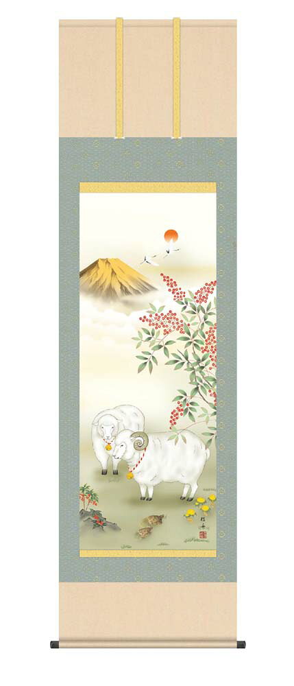 横の商品画像をクリックして頂きますと画像が大きくなります。 ■商品詳細 作品名：南天福寿羊之図 作家名：長江桂舟 ■作家履歴 幼少より画才に恵まれ、 学生時代より各展に入選。 高校卒業後日本画家村瀬桃岡氏に師事し、 伝統の日本画に現代感覚を...