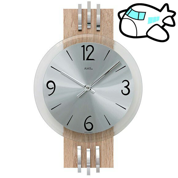 AMS 掛け時計 アナログ シルバー おしゃれ ドイツ製 AMS9228 納期3〜4週間　(YM-AMS9228)　のスペックサイズ縦38cm×横23cm×奥行4cm 素材プリント合板、ガラス、アルミ、メタル機能掛け時計（ユンハンス／JUN...