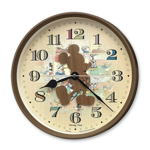 セイコー(SEIKO)　ディズニー　掛け時計 FW590B　のスペックサイズ直径280×52(mm) 重さ：710g素材プラスチック枠（茶塗装）前面：ガラス飾り：MDFつき板貼り機能クオーツ（±30秒/月）ステップセコンド備考【電池】単3マ...