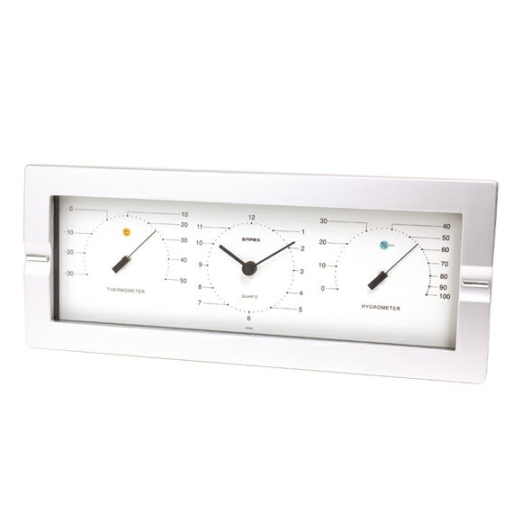 エンペックス EMPEX 置き時計 シルバー 温度計 湿度計 掛置兼用 秒針なし 日本製　(EP-MN-4840)　のスペックサイズ約115×285×38mm素材PS樹脂（塗装仕上）備考単3電池×1本日本製エンペックス EMPEX 置き時計...