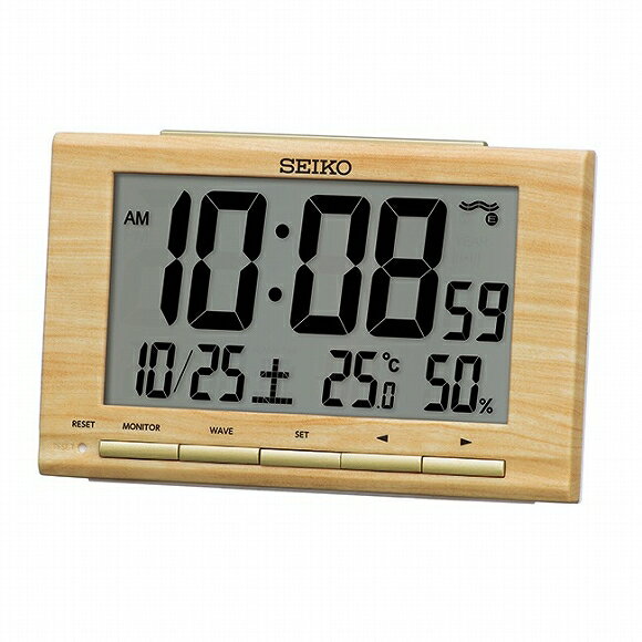 セイコー(SEIKO) 目覚まし時計 薄茶木目 SQ799B　のスペックサイズ91×148×47mm 200g素材プラスチック枠（薄茶木目模様）前面：ガラス機能電波修正機能（40kHz/60kHz自動選局・受信OFF機能つき）電子音アラーム...