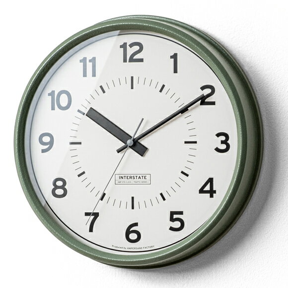 掛け時計 掛時計 アナログ 30cm スイープ 音がしない 静音タイプ 壁掛け時計 おしゃれ インダストリアル 北欧 海外 交通機関 フォント使用 高速道路標識フォント INTERSTATE　(EL-AMP-C063)　のスペックサイズ30...