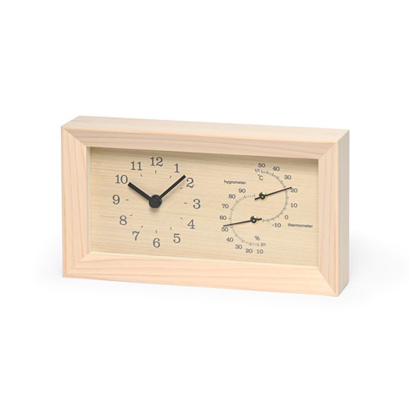 タカタレムノス　置き時計　FRAME HINOKI　フレーム ヒノキ　LC25-11　(TL-LC25-11)　のスペックサイズサイズ：w200×h110×d46mm重量：280g素材ヒノキ、ガラス機能温湿度計タカタレムノス　置き時計　FR...