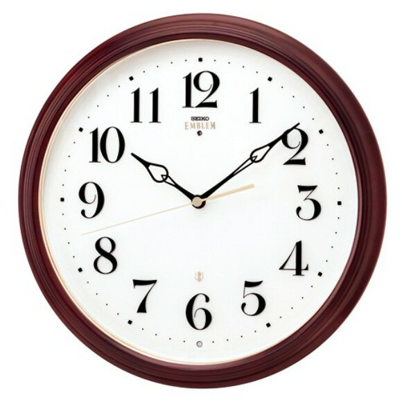 セイコー (SEIKO) EMBLEM 掛け時計 電波時計 おやすみ秒針 スイープ 木枠 HS553B　のスペックサイズ(直径×厚み (cm)) 29×4.4素材木枠 （アルダー濃茶木地塗装）、前面：球面ガラス機能電波修正機能（40kHz/...
