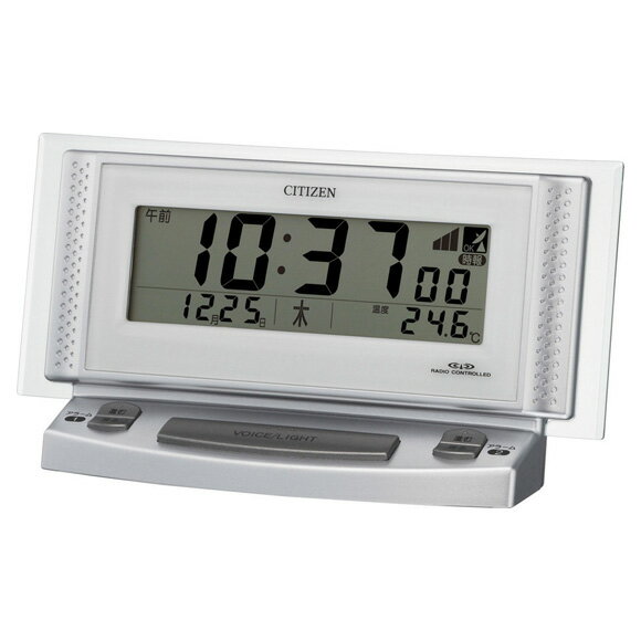 【特価】シチズン 目覚まし時計 パルデジットボイスII(8RZ102-019)　のスペックサイズ幅20.5cm×高さ10.3cm×奥行8.8cm素材プラスチック枠機能電子音＋ボイスのWアラーム、音声OFFスイッチ付、アラーム・時刻設定時の状...