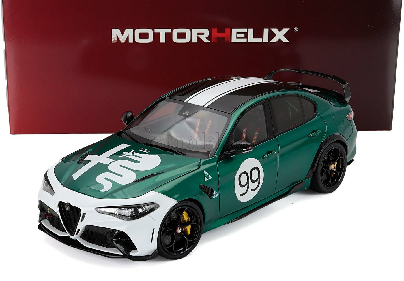Trademark: MOTORHELIX Brand: ALFA ROMEO Model: GIULIA GTAm N 99 RACING 2021 Scale: 1/18 Manufacturer code: M89014 Colour...