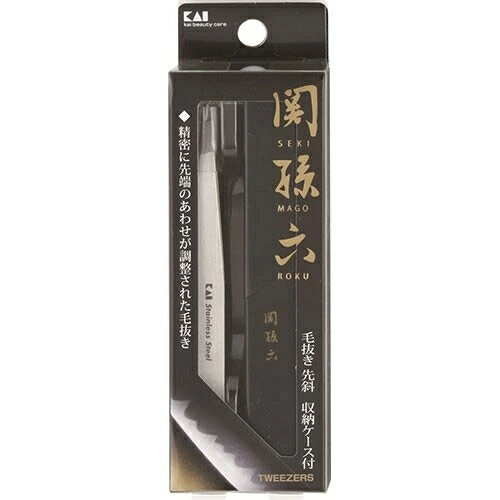 精密に先端の合わせが調整された先斜めタイプの毛抜きです。 【商品名】 貝印 関孫六 高級毛抜き 先斜 【サイズ】 本体サイズ:111×17×15mm 重量:24g 【材質】 毛抜き：ステンレススチール ケース：ABS樹脂 【生産国】 中国 ...