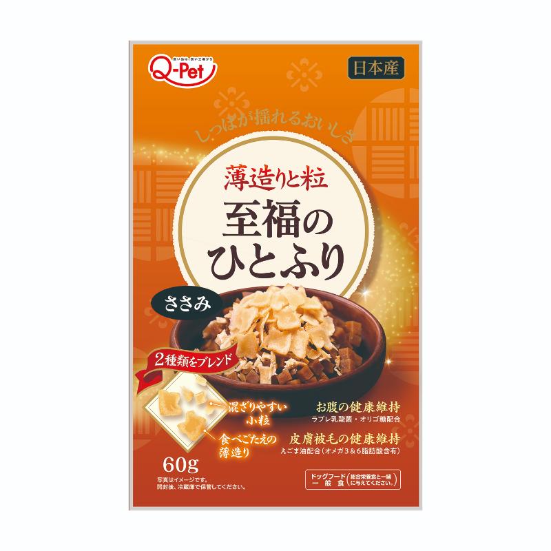 　・食べごたえのある「薄造り」とフードに混ざりやすい「小粒」の2種類をあわせました。 ・毎日の健康維持をサポートするラブレ乳酸菌、オリゴ糖、えごま油(オメガ3＆6脂肪酸含有)を配合 ［給与方法］ ・商品記載の表を目安に、適量を愛犬の食事にふ...
