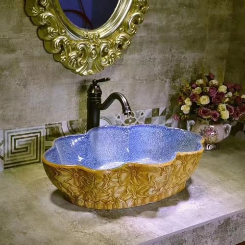 【材質】 磁器。サイズ・横幅58cm×奥行き40cm×高さ15cm（多少の誤差がある場合あり）セット内容：洗面ボウル、蛇口(混合水栓)、排水金具、排水管。 【高工芸】1300C以上の高温で焼き上げておる陶磁器は密度が高い材質は傷の防止に、寒...