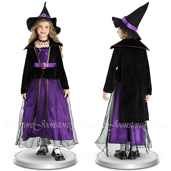 商品 ハロウィン コスプレ衣装素材ポリエステルセットの内容4点セット:帽子+ワンピース+ベルト+チョーカーサイズ120　着丈94cm バスト64cm ウエスト58cm 130　着丈102cm バスト68cm ウエスト62cm 140　着丈1...