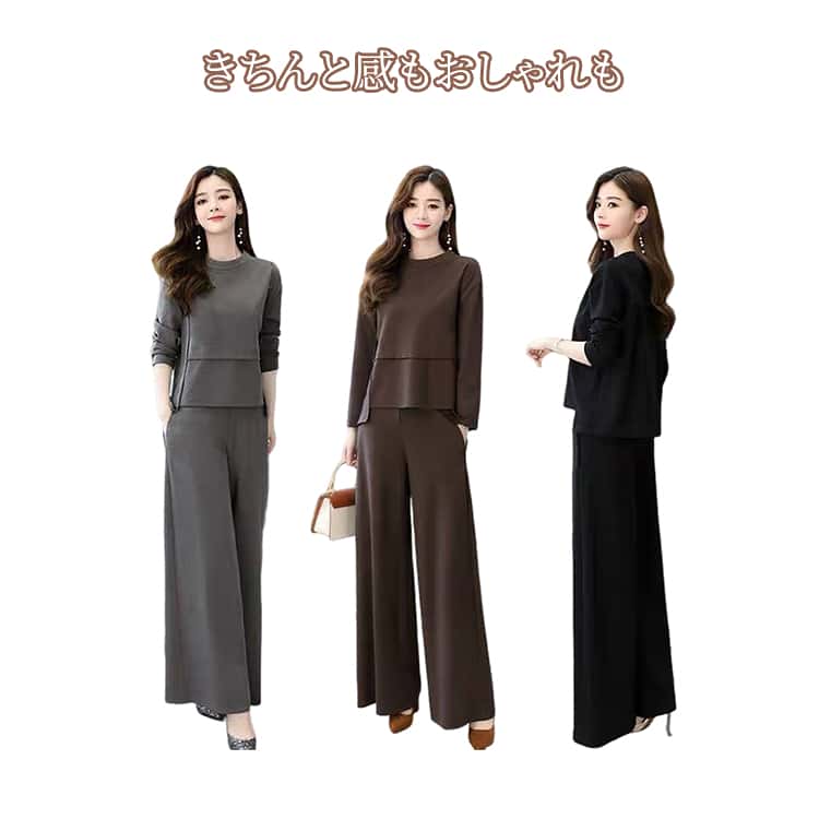 ブラウスとワイドパンツを組み合わせた、上品で着回し力の高いパンツスーツセットアップです。後ろが長めになっているので前だけインしてトレンド感を出すのもおすすめです。パンツは高めの位置でウエストを細くしているので、足長い効果や体型カバー効果が期...