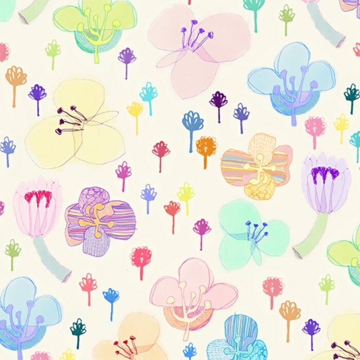 【HAPPY DAYS】 ゆるい手描きタッチのお花柄。 色の組み合わせがとってもキュートで愛らしい印象です。 早朝のやわらかい光に照らされたお花たちが、 あなたをふんわり明るい気持ちにしてくれますように。 品番：nora.-st1071 シ...