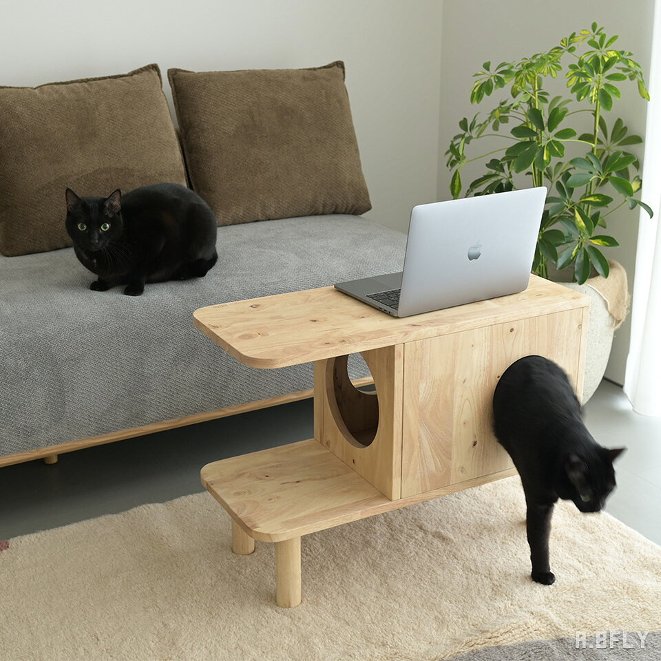 猫ちゃんとスペースを共有できる、3way仕様のサイドテーブル。 「サイドテーブル」「キャットハウス」「ちょっとした収納」を1台にまとめ、リビングをすっきり整えます。 天板はノートPCやドリンクを置ける実用サイズ、下部は猫が出入りしやすい開口...